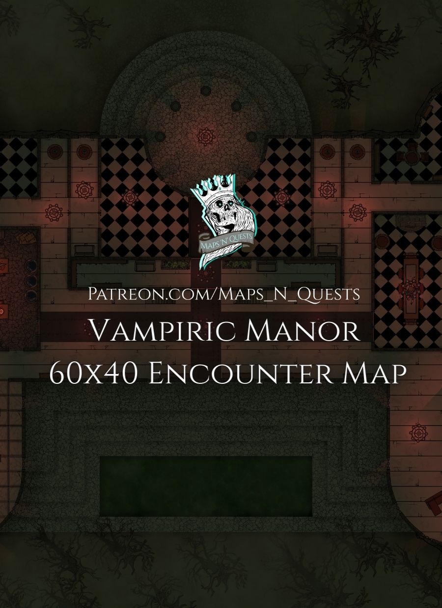 Vampiric Manor - 60x40 TTRPG Encounter Map by Maps 'N' Quests