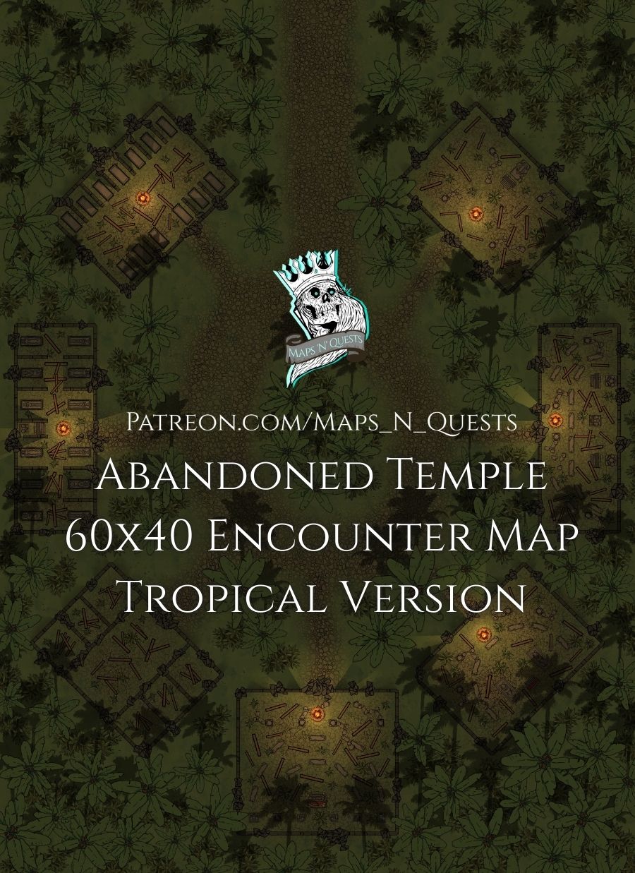 Abandoned Temple 60x40 Encounter Map - Tropical Variant by Maps 'N' Quests