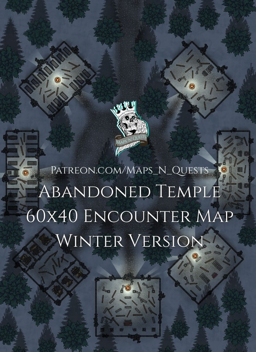 Abandoned Temple 60x40 Encounter Map - Winter Variant by Maps 'N' Quests