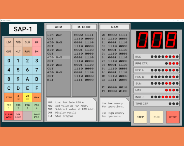 SAP-1 Emulator: Assembly programming by Negative(-11) Games Division