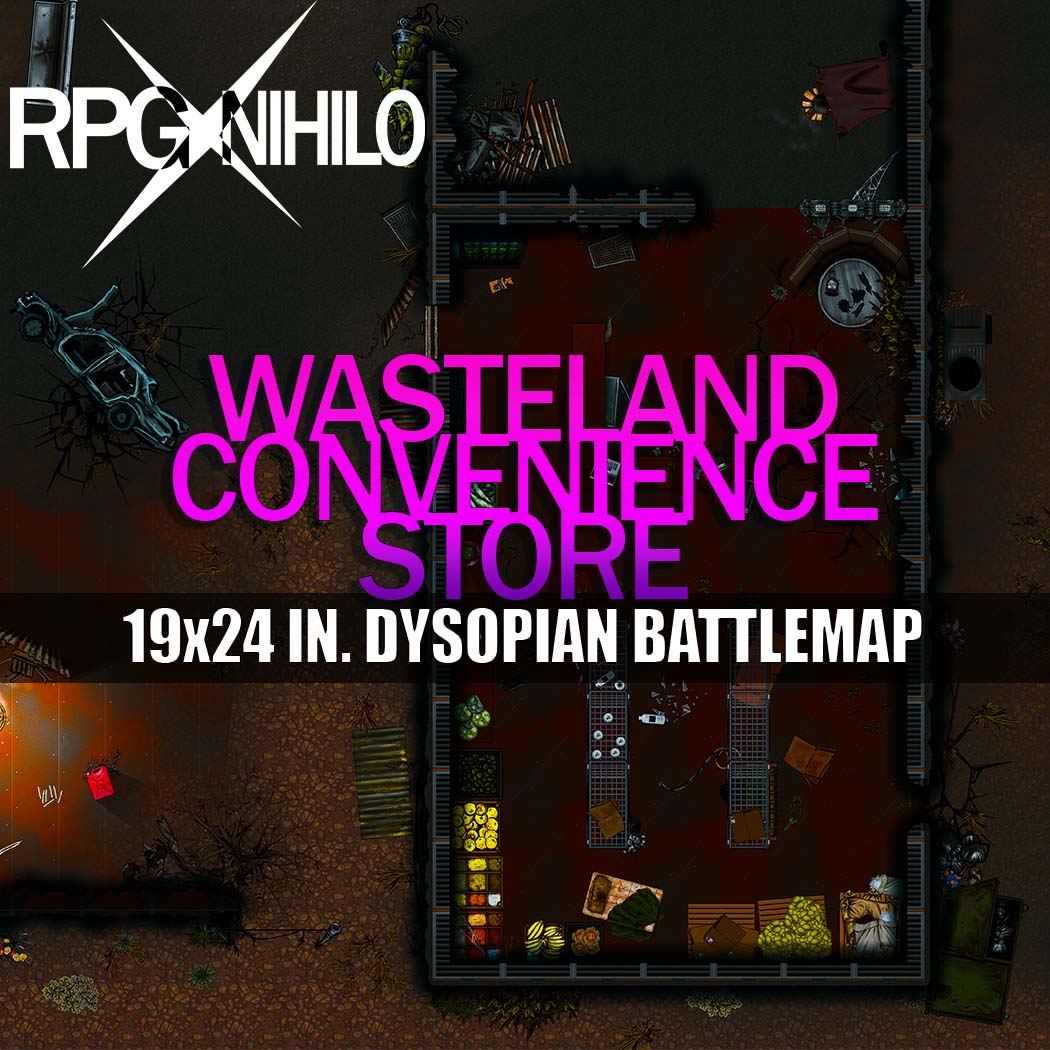 Wasteland Convenience Store (19x24IN) Dystopian Battle Map by rpgxnihilo
