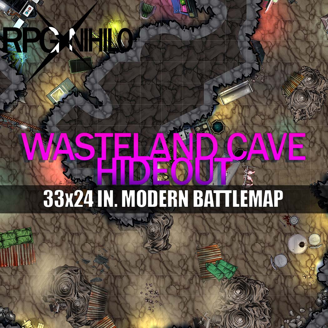 Wasteland Cave Hideout (33x24IN) Modern Digital Battle Map by rpgxnihilo