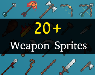 20+ Weapon Sprites - Medieval/RPG Pixel Art Pack by Josué Rocha