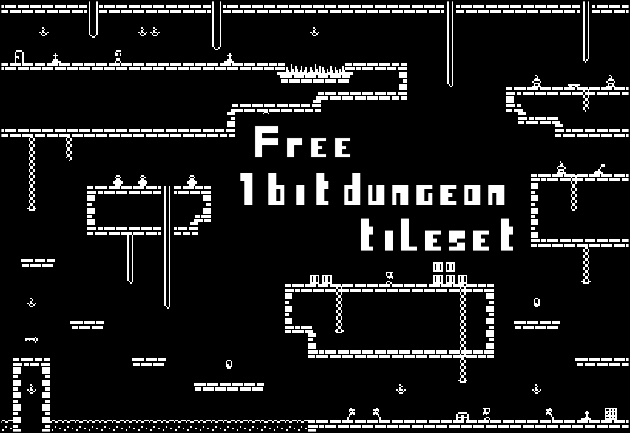 FREE Simple 1 bit dungeon tileset 8x8px by 44
