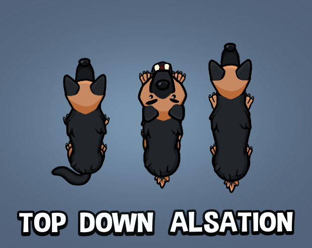 Top down alsation style dog by Robert Brooks - gamedeveloperstudio.com