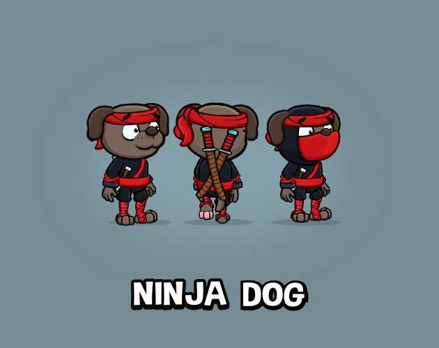 Animated ninja dog game sprite by Robert Brooks - gamedeveloperstudio.com