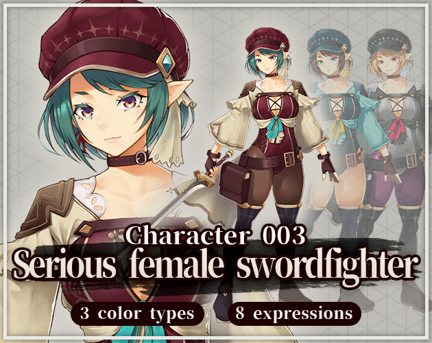 Character Sprite 003 Serious female swordfighter by PochiPochiHouse