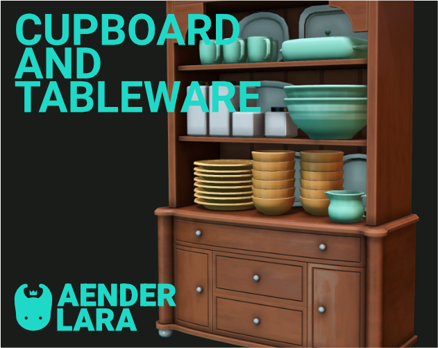 Stylized Cupboard And Tableware - fbx and Hi-Rez Textures by Aender Lara