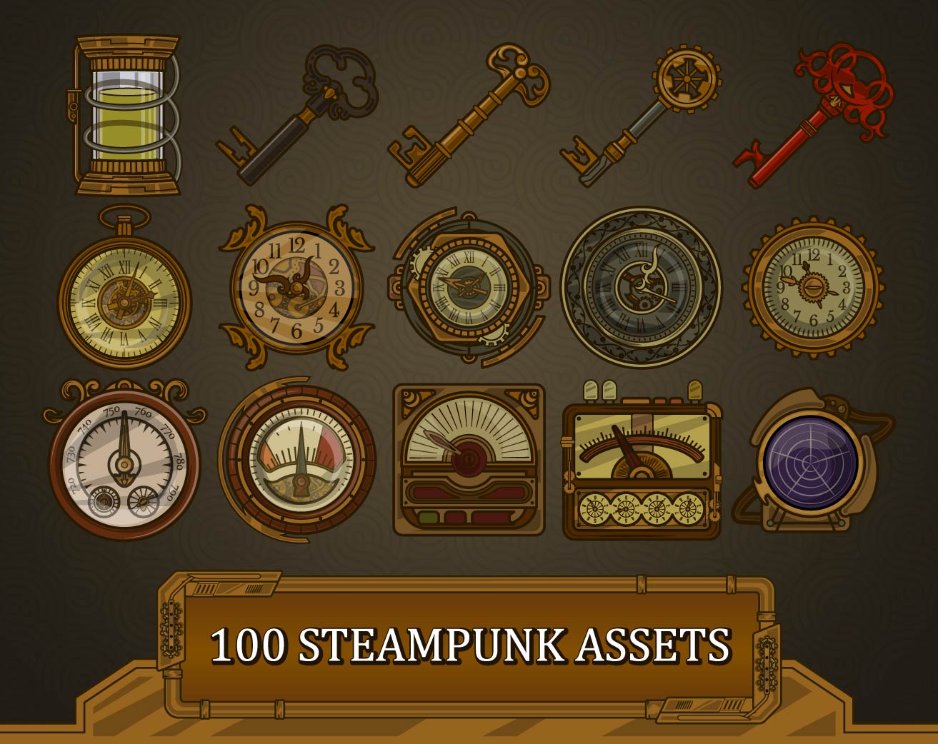 100 Steampunk Assets by GabrielaTot