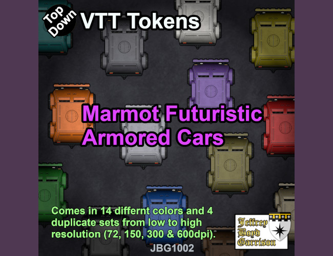 VTT Tokens Marmot Futuristic Armored Cars by Jeffrey Boyd Garrison