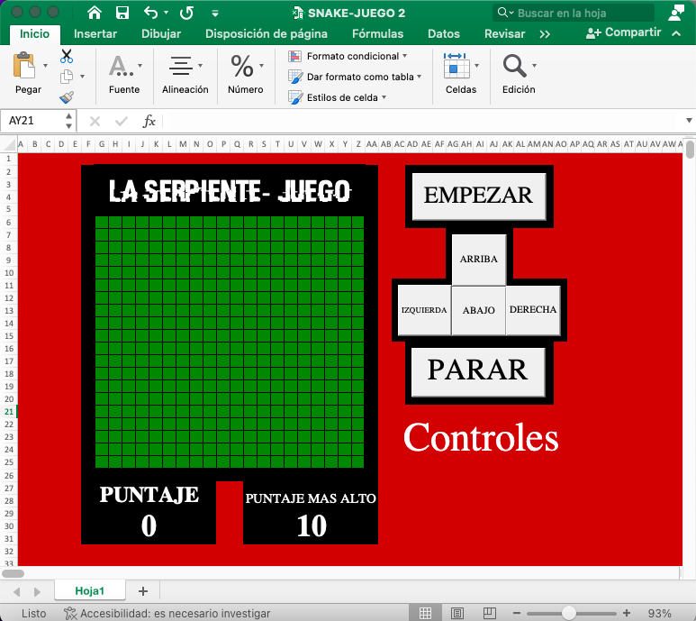 LA SERPIENTE - JUEGO DE EXCEL by IkerCreadordejuegosyotrascosasmas