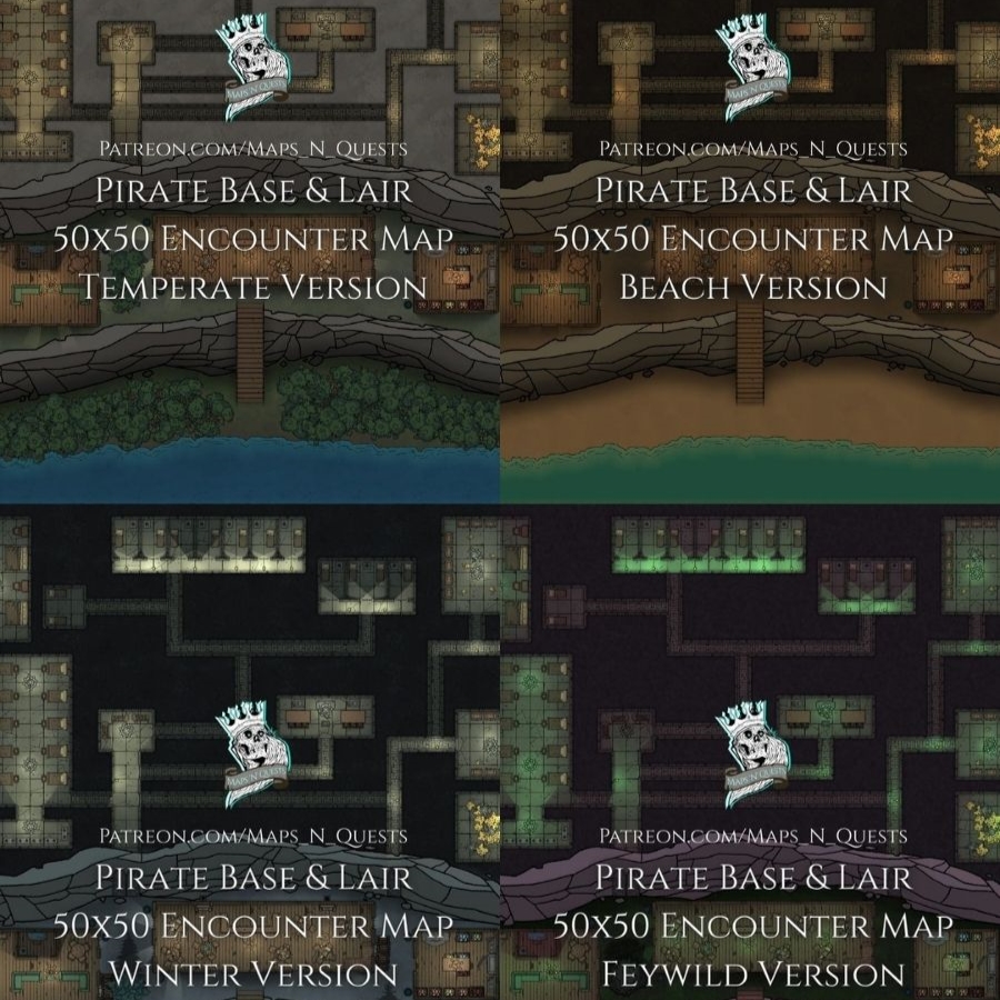 Pirate Base and Lair - 50x50 Encounter Map Pack by Maps 'N' Quests