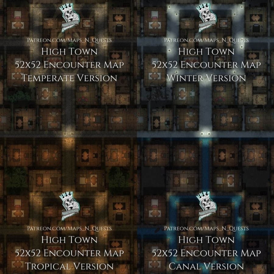 High Town - 52x52, two story urban encounter map pack by Maps 'N' Quests