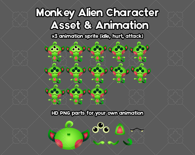 2D Monkey Alien Asset and Animation by SeventhSolution