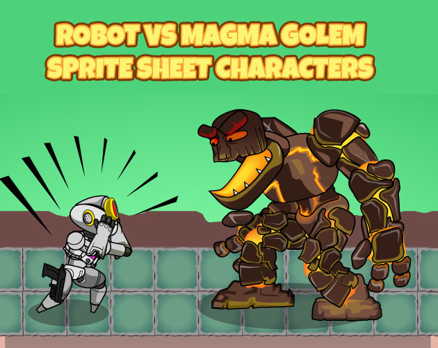 Robot vs Magma golem sprites characters by wahyuprot