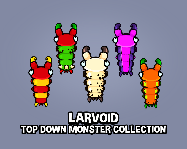 Larvoid top down monster sprites by Robert Brooks - gamedeveloperstudio.com