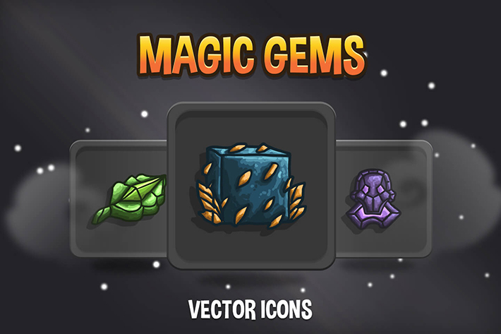 48 Magic Gems Vector Icons by Free Game Assets (GUI, Sprite, Tilesets)