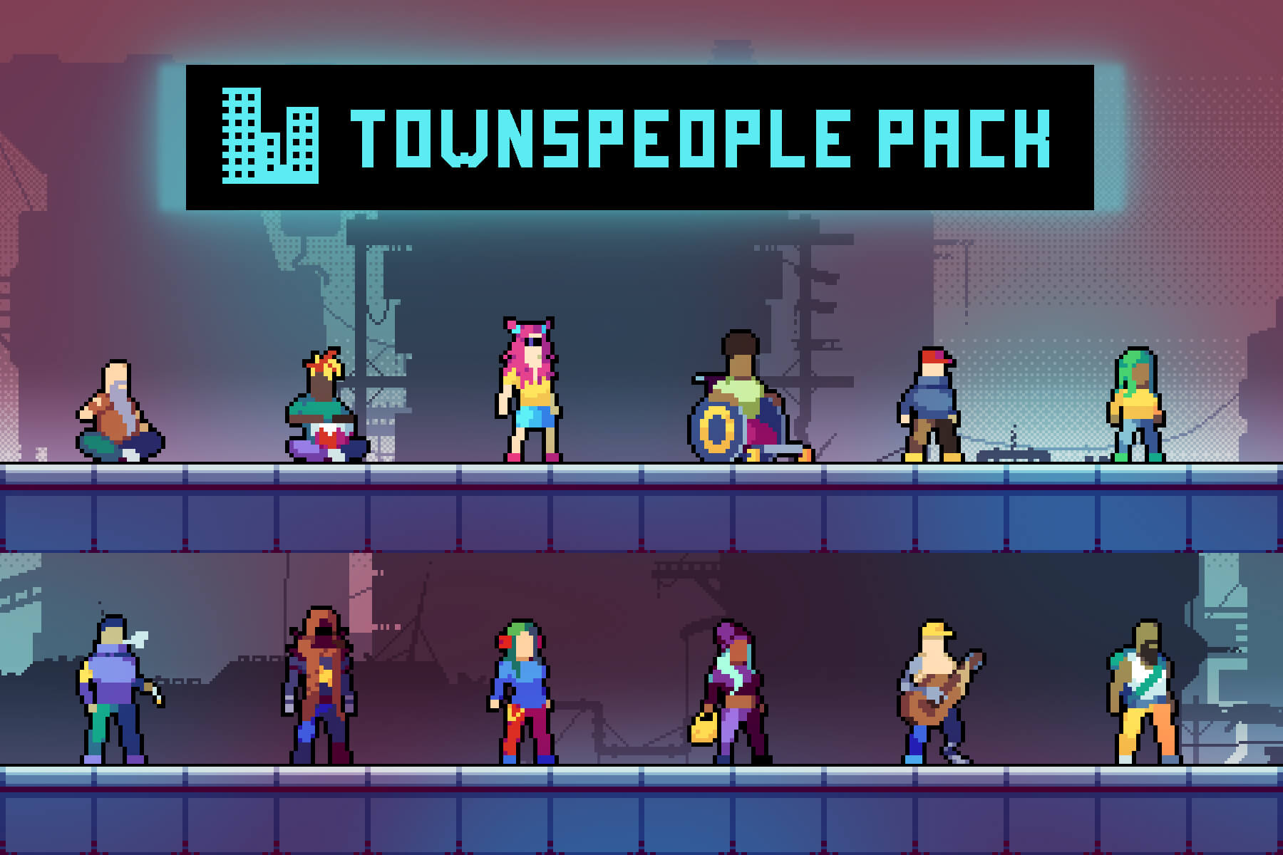 Free Townspeople Cyberpunk by Free Game Assets (GUI, Sprite, Tilesets)